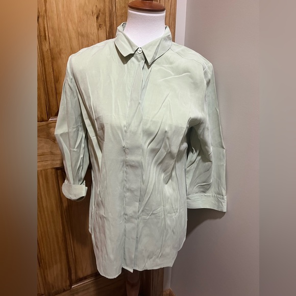 Chico's | Tops | Lovely Sage Green Button Down Blouse With Subtle ...